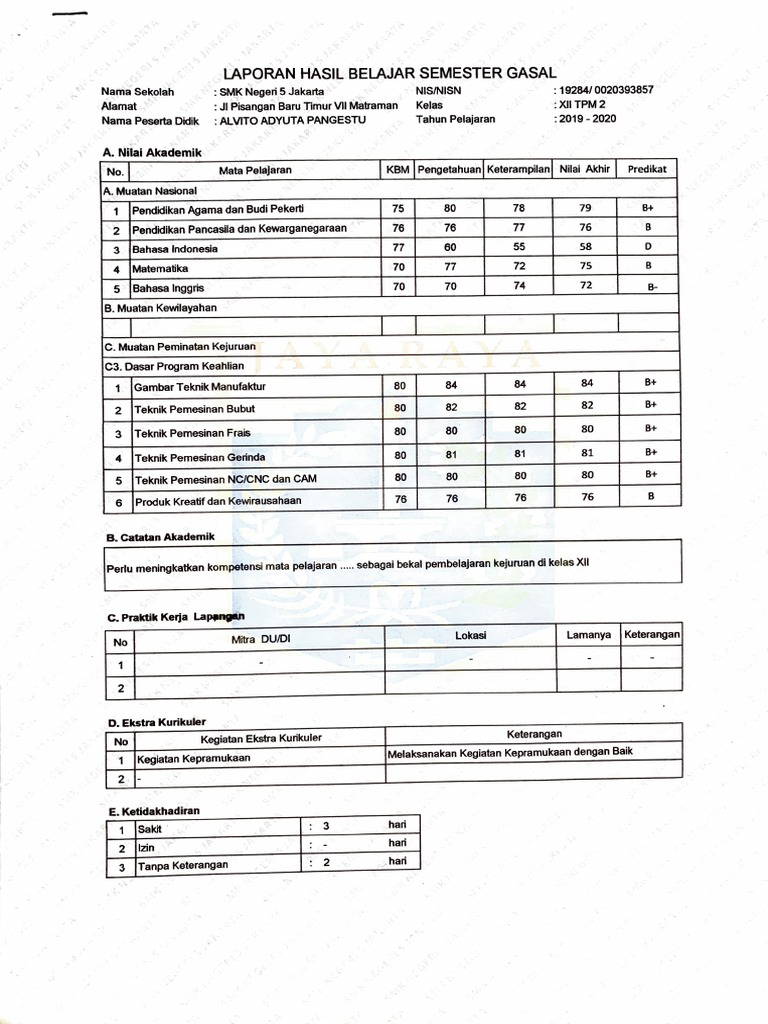 Transkrip Nilai Semester 5 | PDF