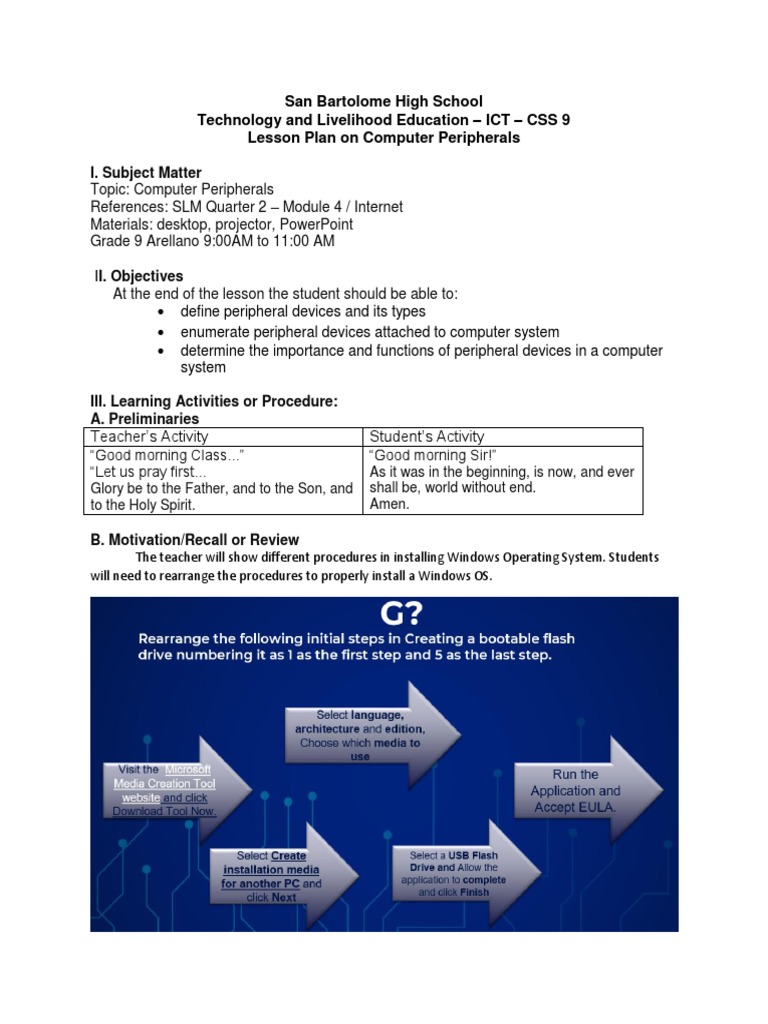 LESSON PLAN-Computer Peripherals | PDF