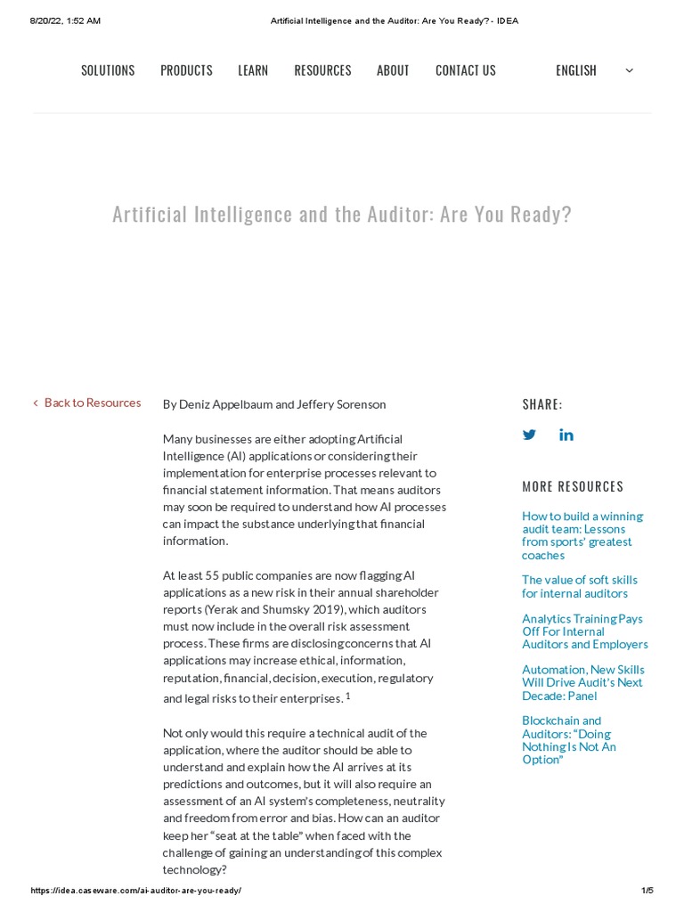 Artificial Intelligence and the Auditor_ Are You Ready_ - IDEA | PDF ...