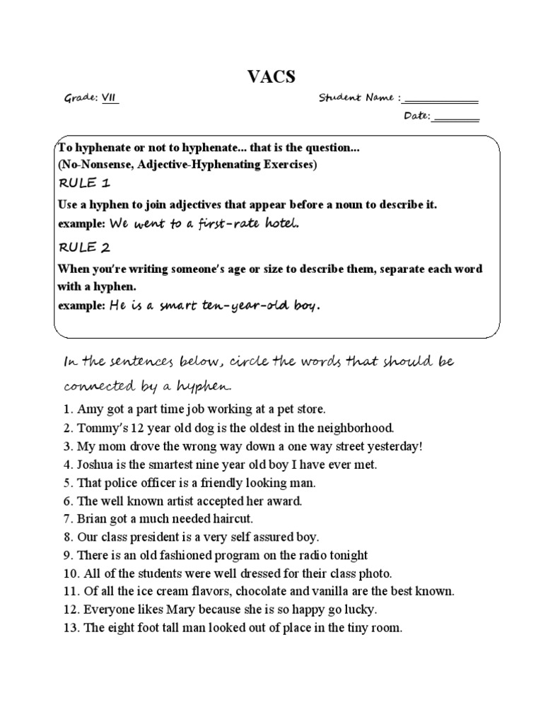 Hyphenated Adjective Worksheet | PDF