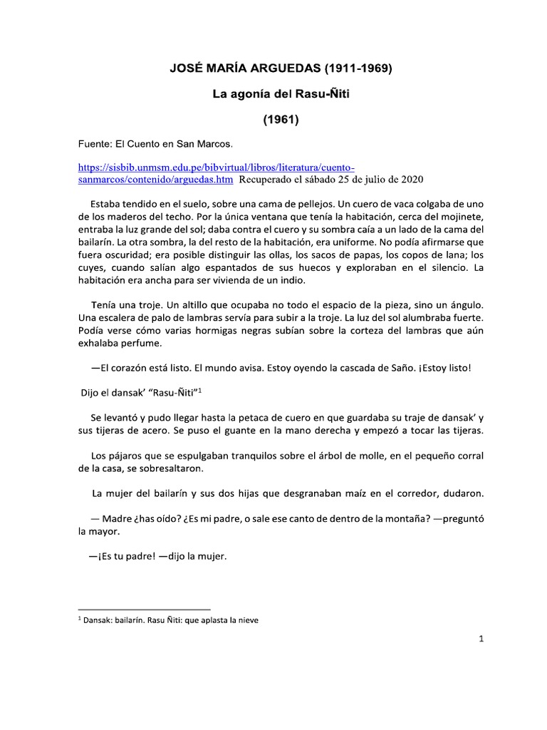 Jose Maria Arguedas La Agonía de Rasu Ñiti 1961 | PDF