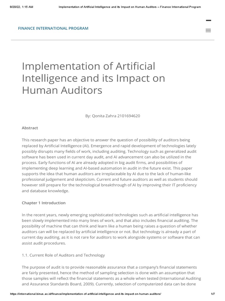 Implementation of Artificial Intelligence and Its Impact On Human Auditors - Finance ...