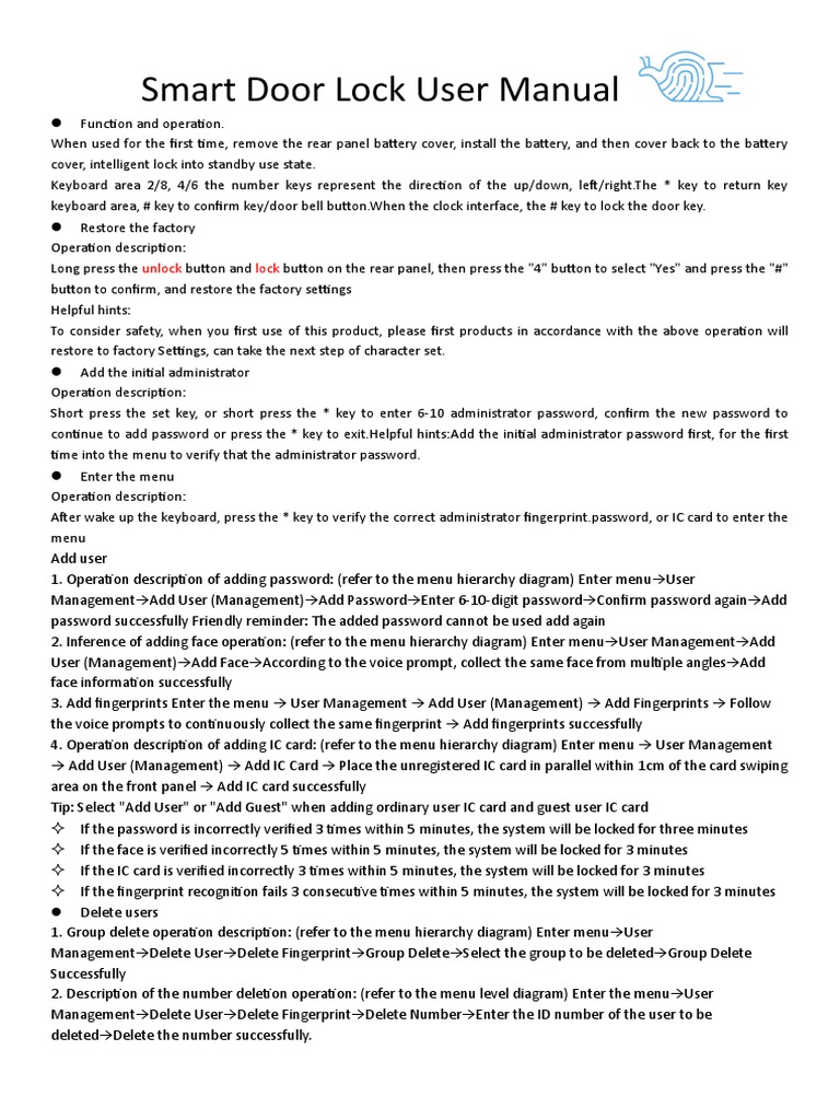 Smart Door Lock User Manual | PDF | Computer Keyboard | Smart Card