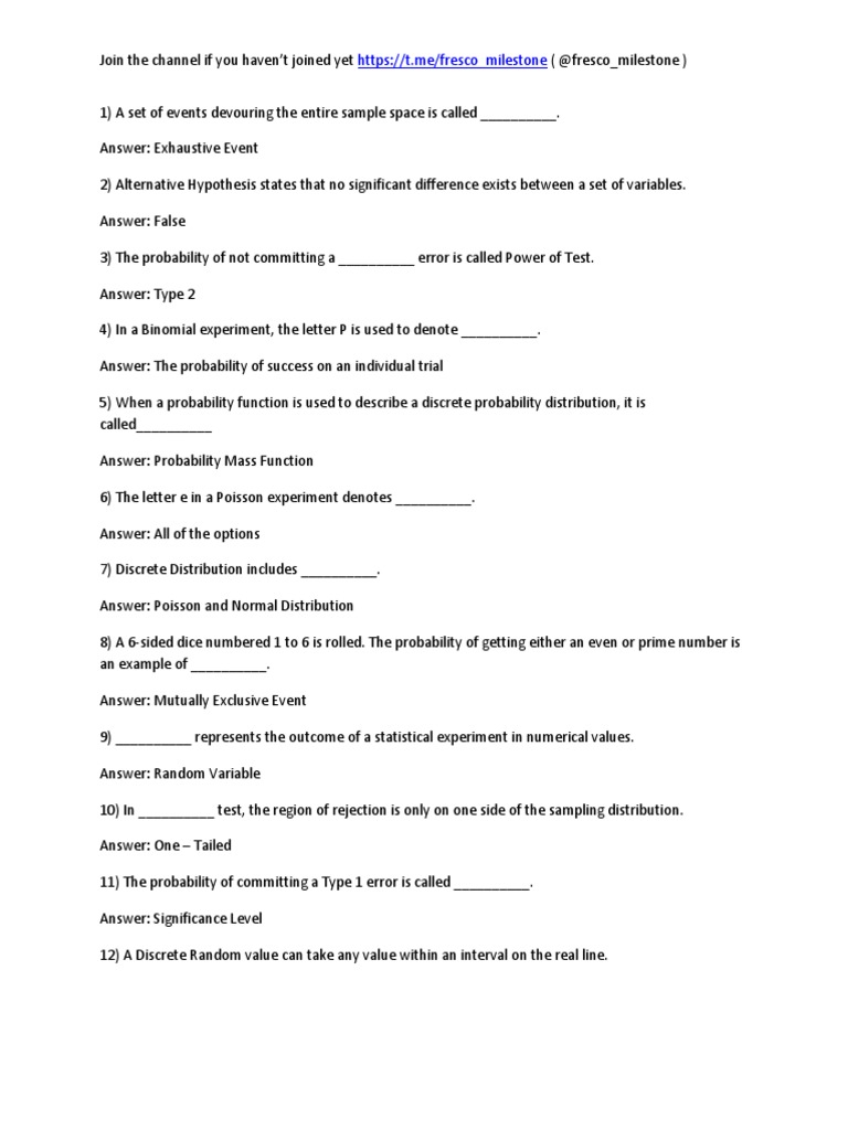 Basics of Statistics and Probability MCQs | PDF | Statistics ...