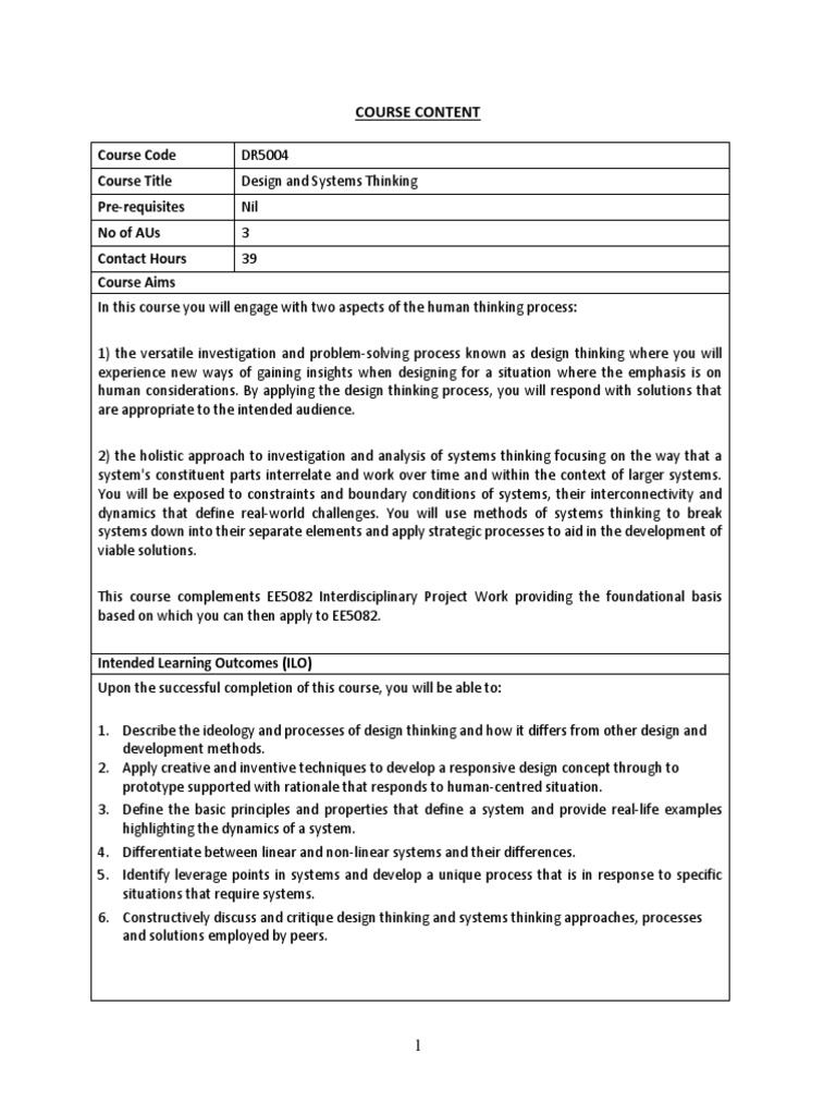 Design and Systems Thinking Course Overview | PDF | Design Thinking | Thought