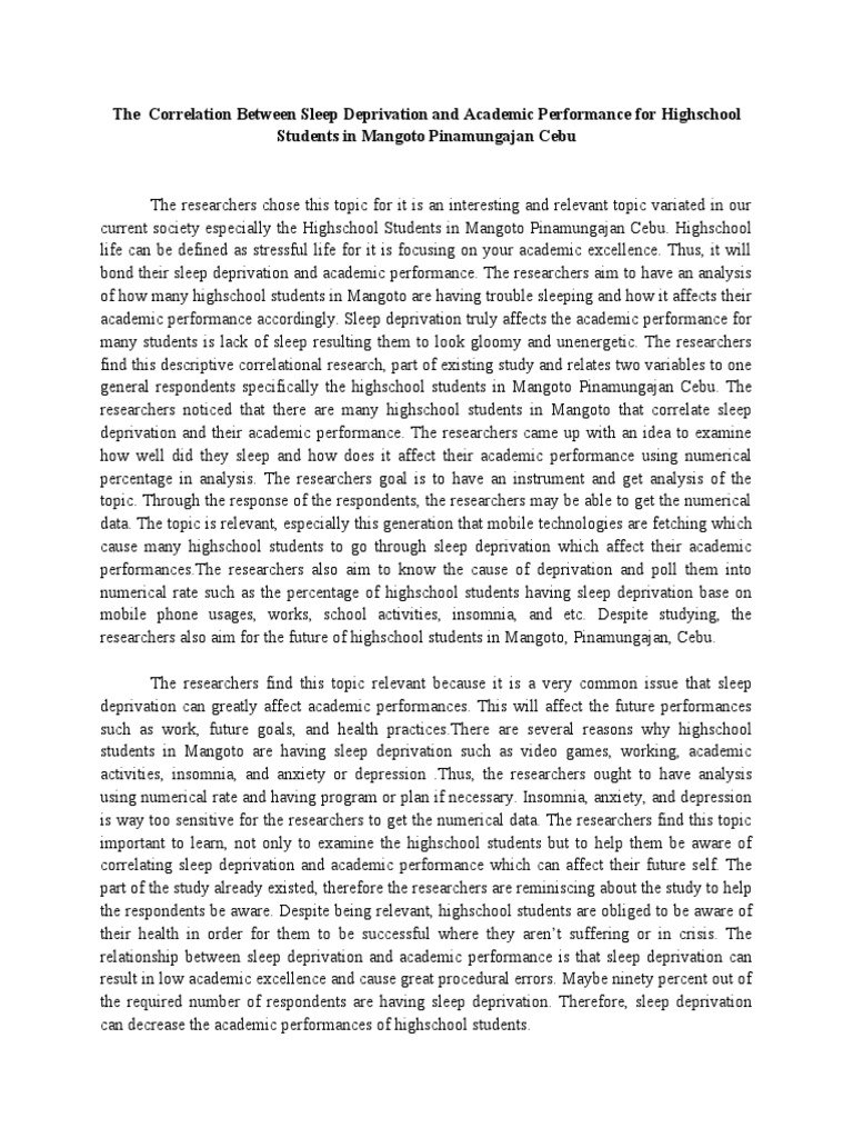 The Correlation Between Sleep Deprivation and Academic Performance For Highschool Students in ...