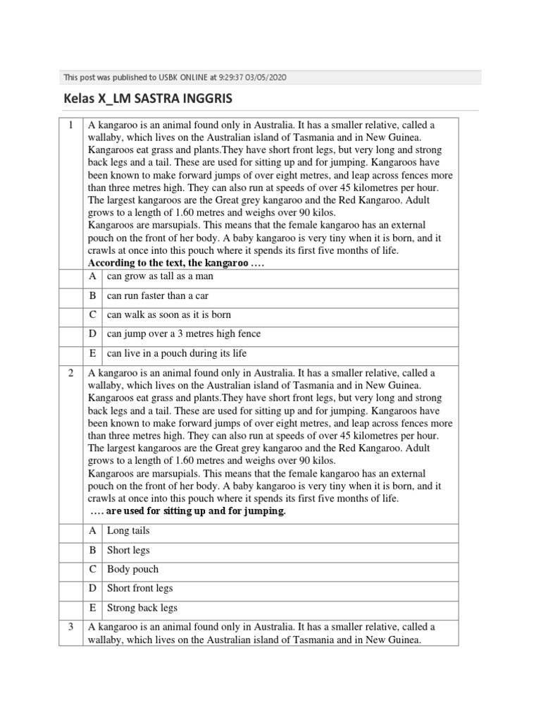 Soal Pat Kelas X LM Sasing | PDF | Elephant | Marsupials