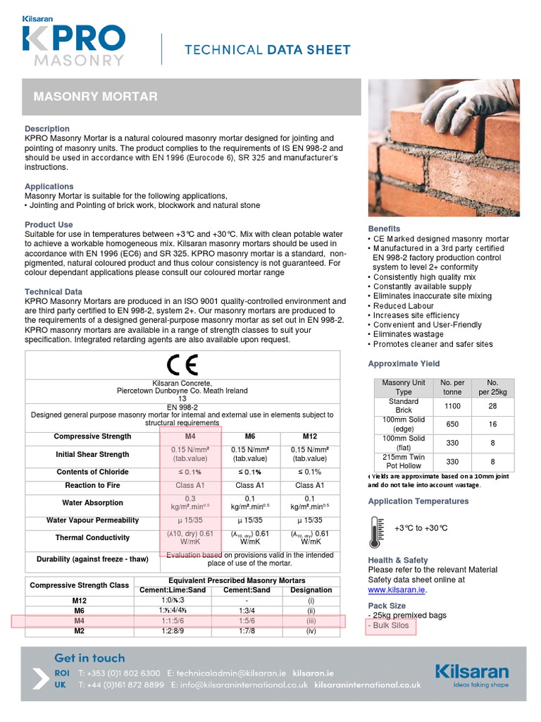 KPRO Masonry - Masonry Mortar - Technical Data Sheet - Rev04 | PDF ...