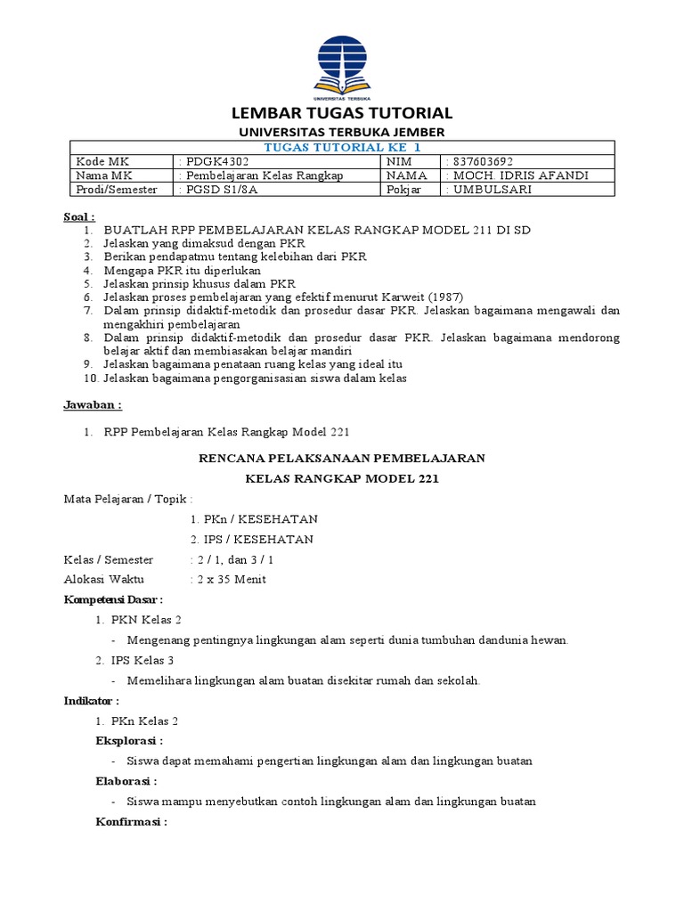 PDGK4302 Moch. Idris Afandi (837603692) Tugas Tutorial 1 - Revisi | PDF