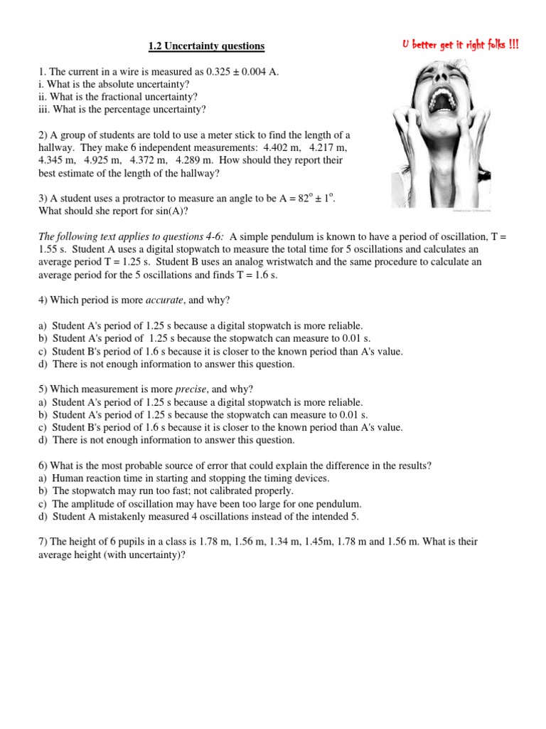 1.2 Uncertainty Questions | PDF