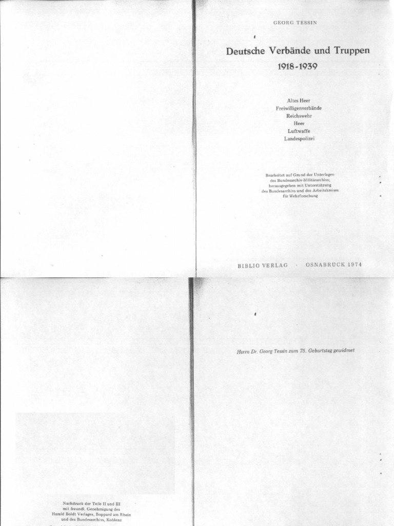 Georg Tessin - Deutsche Verbande Und Truppen 1918-1939 | PDF
