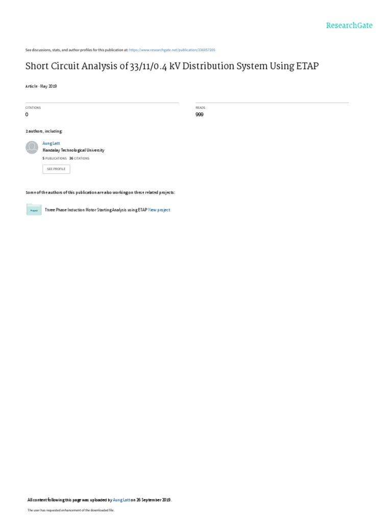 Short Circuit Analysis of 33/11/0.4 KV Distribution System Using ETAP ...