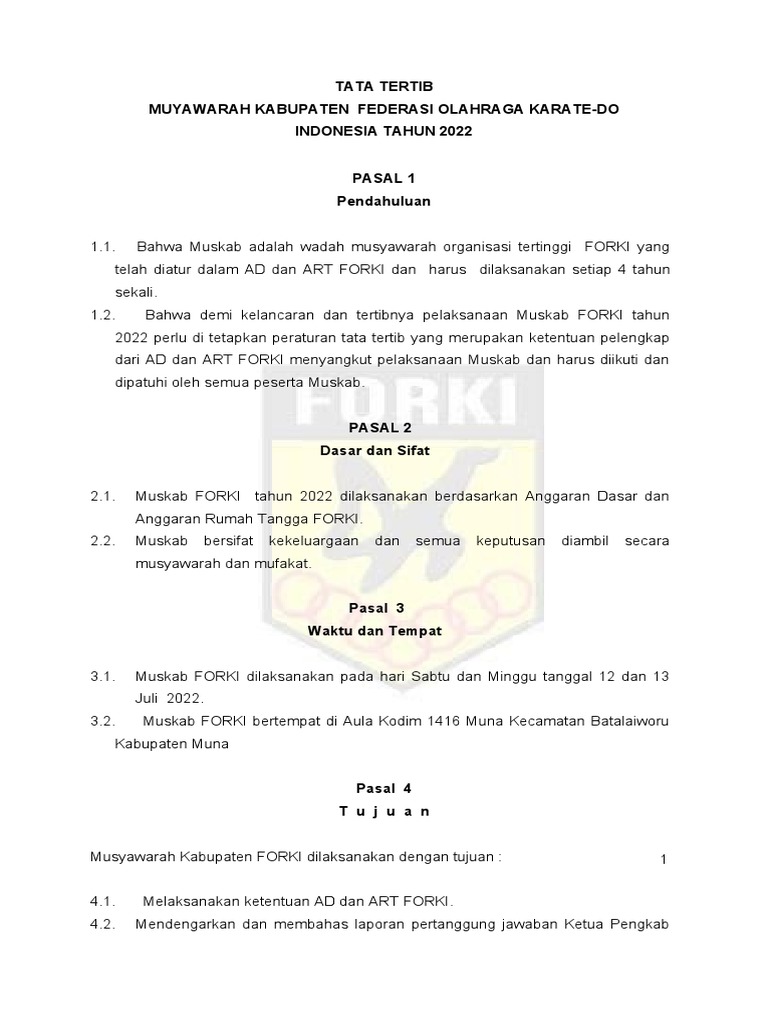 Tata Tertib Muskab FORKI 2022 | PDF