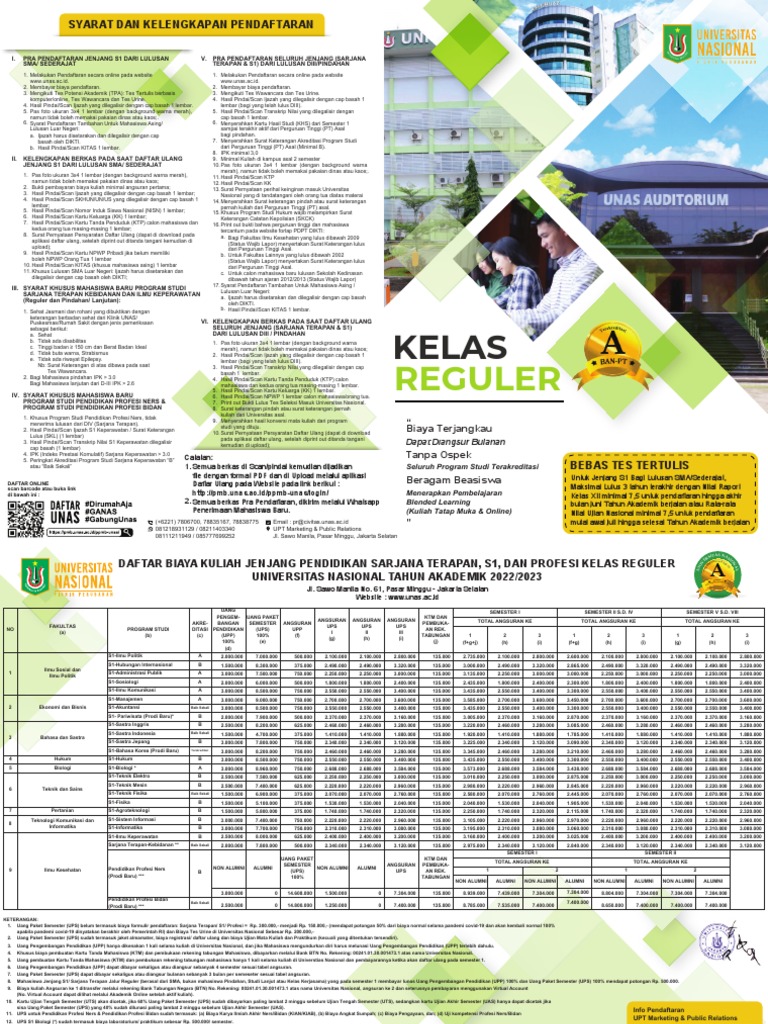 BIAYA KULIAH SEMESTER GANJIL T.A. 2022 2023 KELAS REGULER - Compressed - 6 7 22 OK FIX | PDF