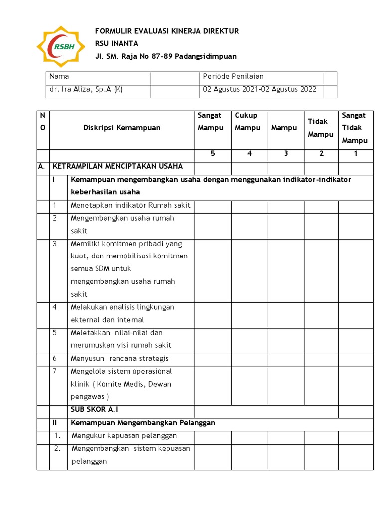 Form Penilaian Kinerja Direktur | PDF