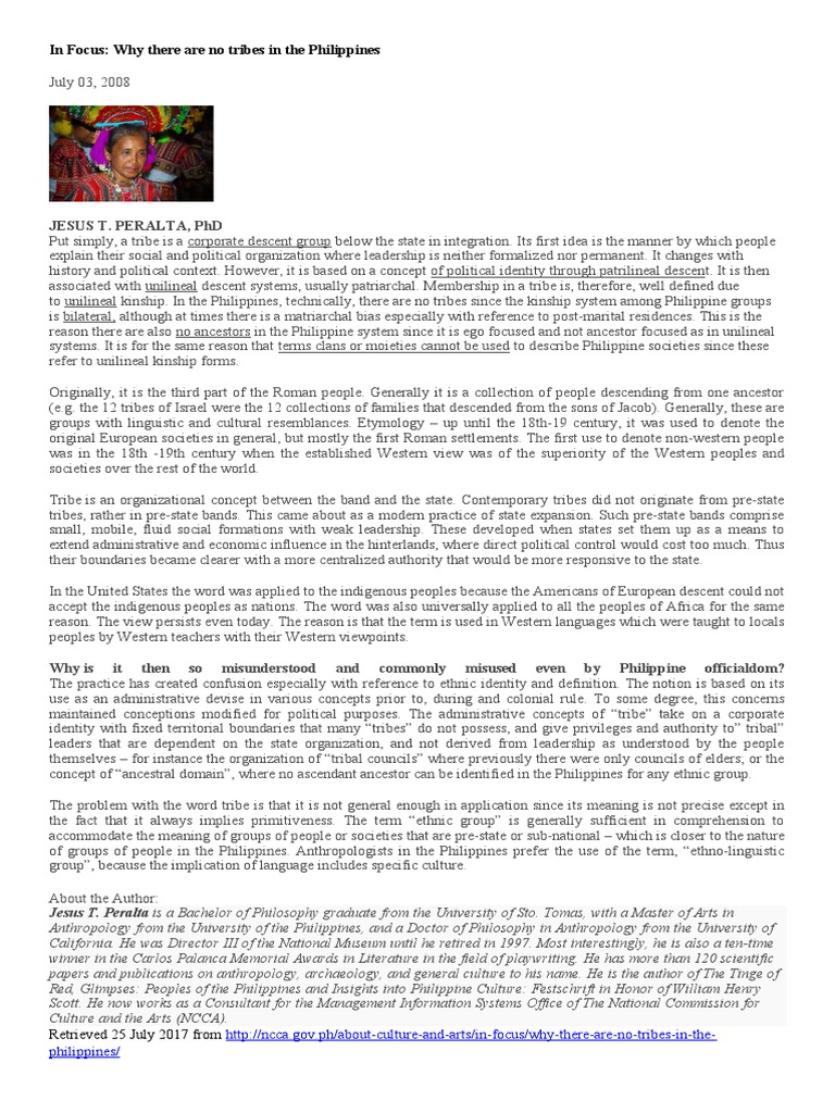 Jesus T. Peralta, PHD: in Focus: Why There Are No Tribes in The ...