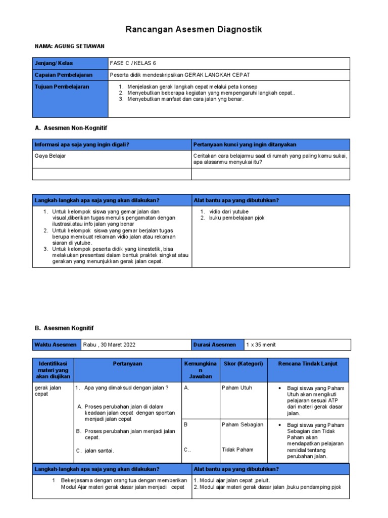 Contoh LK - Perencanaan Asesmen Diagnostik | PDF