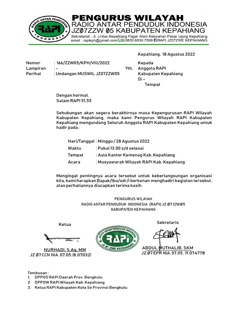 Undangan Muswil Rapi Untuk Anggota | PDF