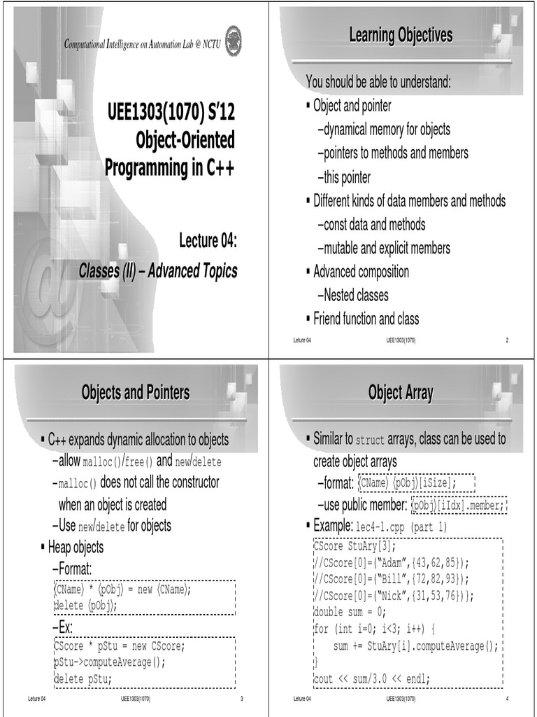 Lecture 04 | PDF | Class (Computer Programming) | Pointer (Computer Programming)