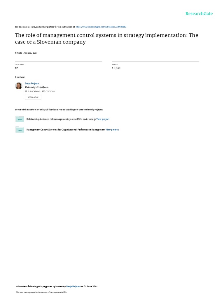The Role of Management Control Systems in Strategy | PDF | Strategic ...