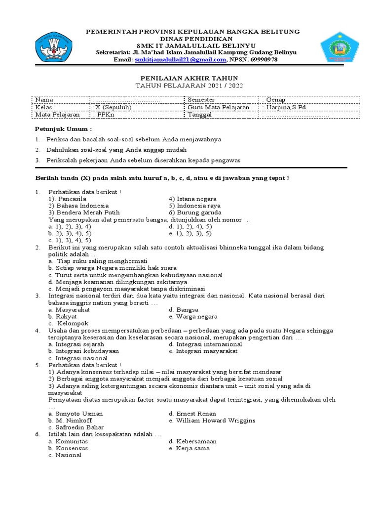 Kartu Soal PAT PPKN Kelas X | PDF | Politik | Ilmu Sosial