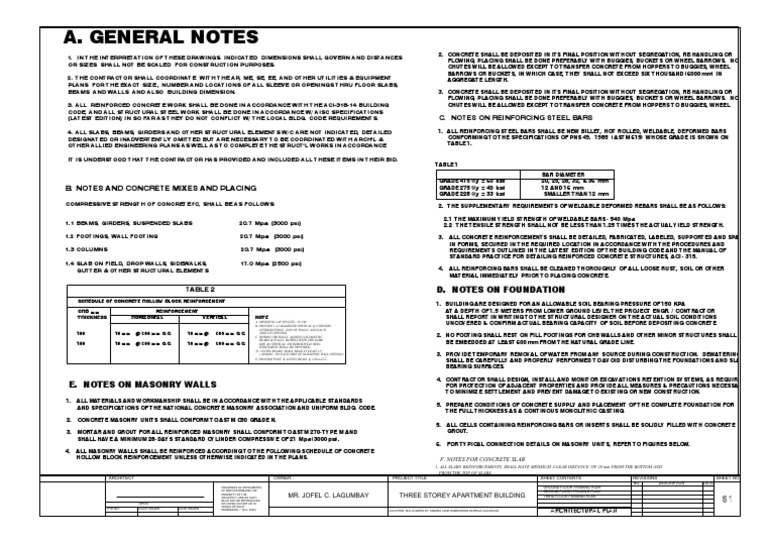 A. General Notes: B. Notes and Concrete Mixes and Placing | Download ...