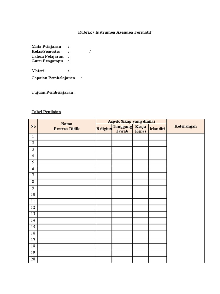 LEMBAR PENILAIAN Formatif | PDF