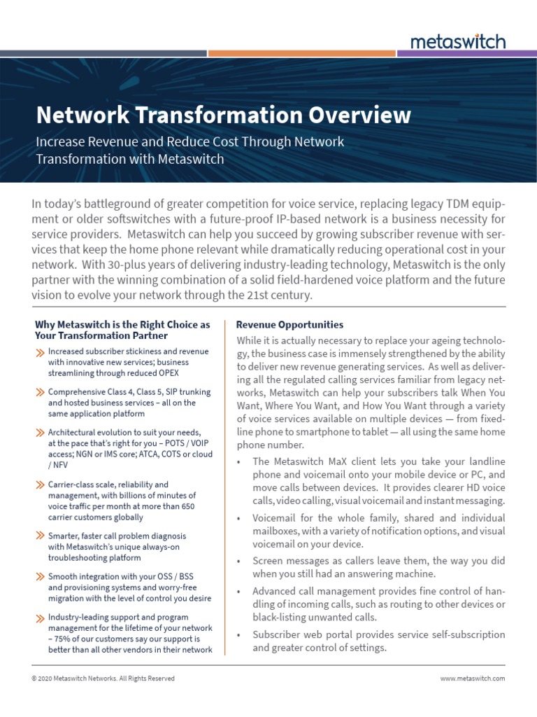 Metaswitch Datasheet Network Transformation Overview | PDF | Voice Over ...