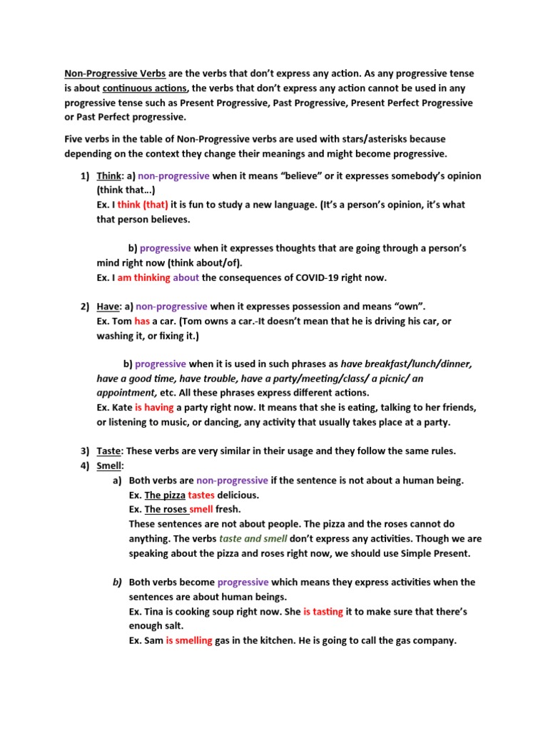 Non-Progressive Verbs That Become Progressive | PDF | Linguistics | Grammar