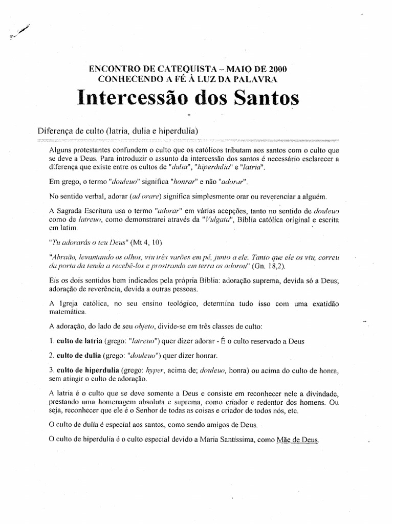 Cultos: Latria, Dulia e Hiperdulia | PDF | Idolatria | Santo