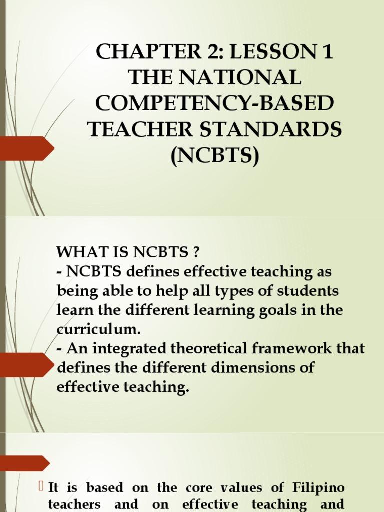 Chapter 2: Lesson 1 The National Competency-Based Teacher Standards ...