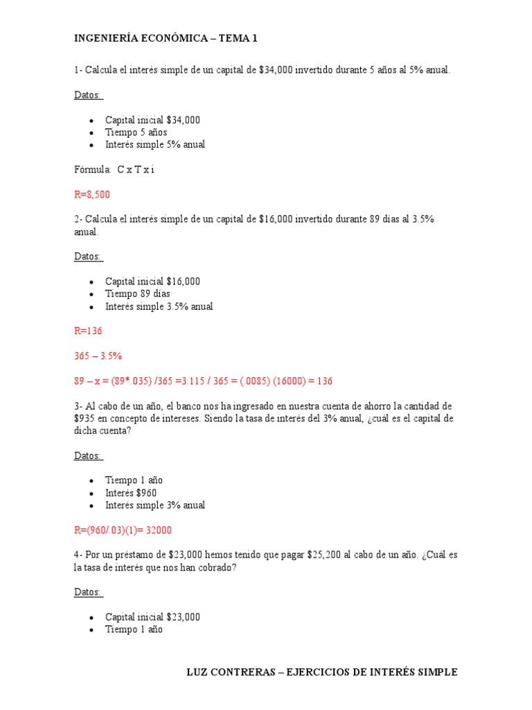 Ejercicios Interes Simple Soluciones Pdf Economias Deuda