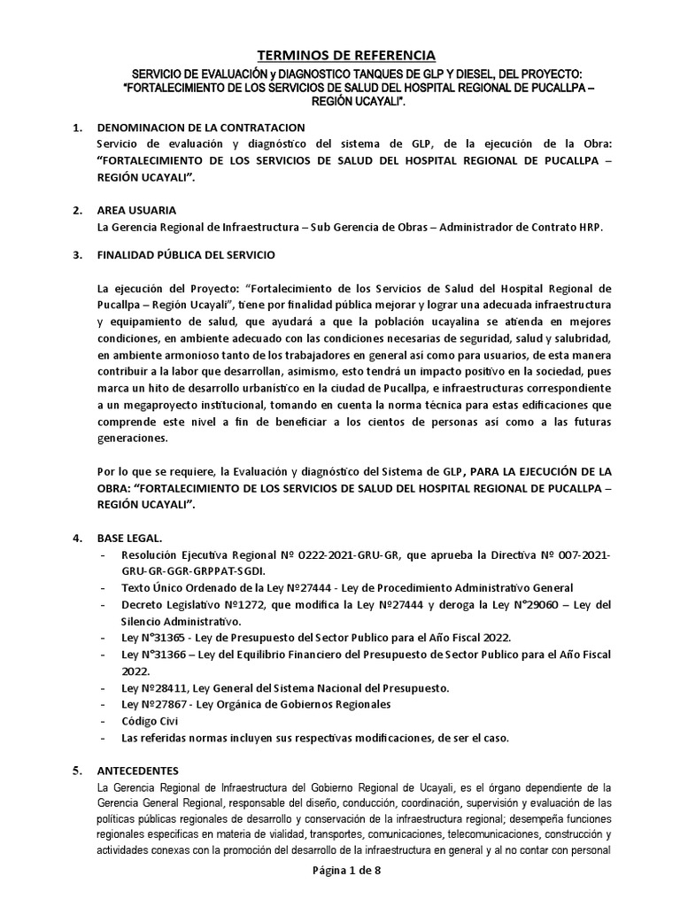 TDR de Serv. Evaluación y Diagnostico Del Sistema de GLP | PDF ...