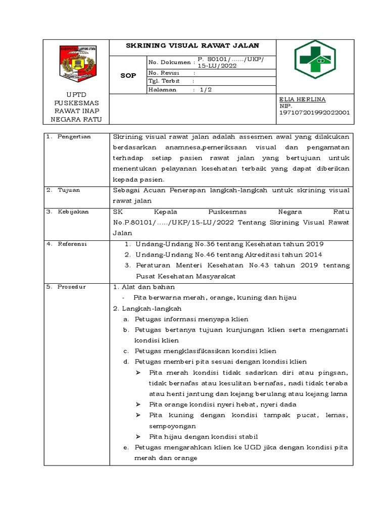 Sop Skrining Visual | PDF