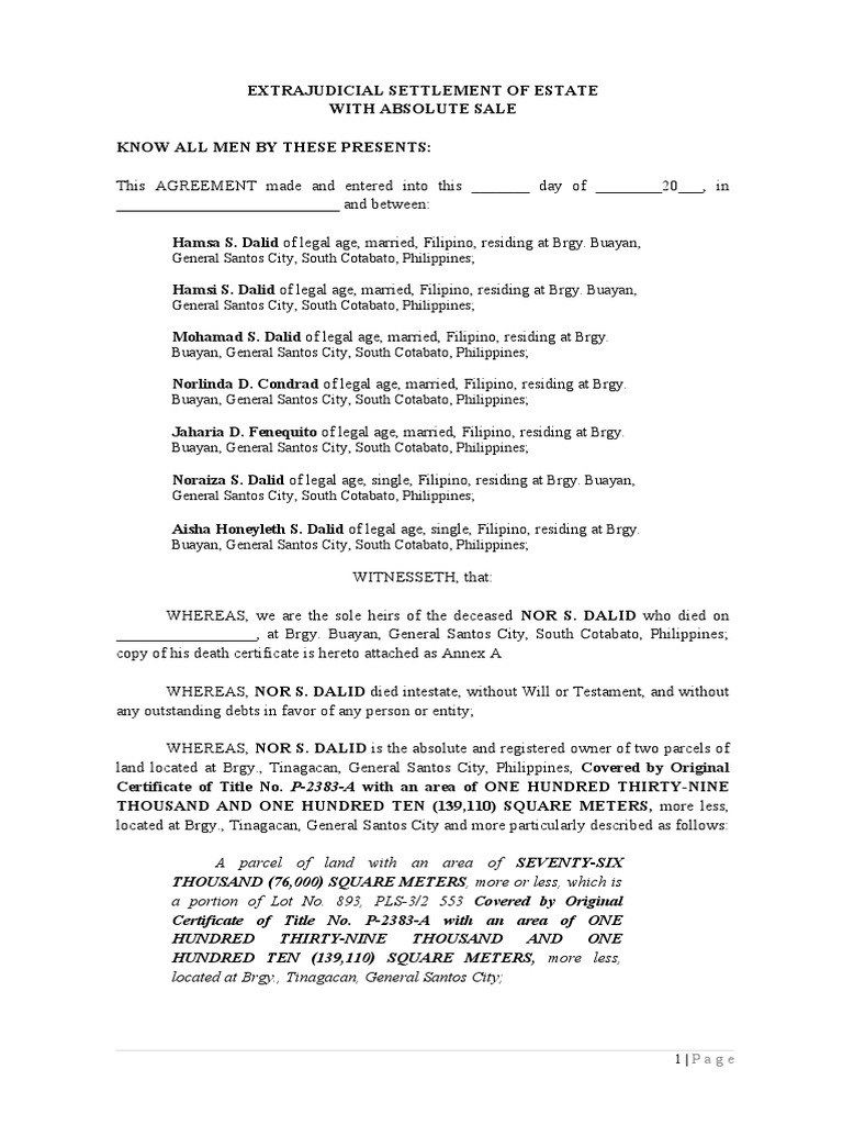 Extrajudicial Settlement of Estate | PDF | Property | Property Law
