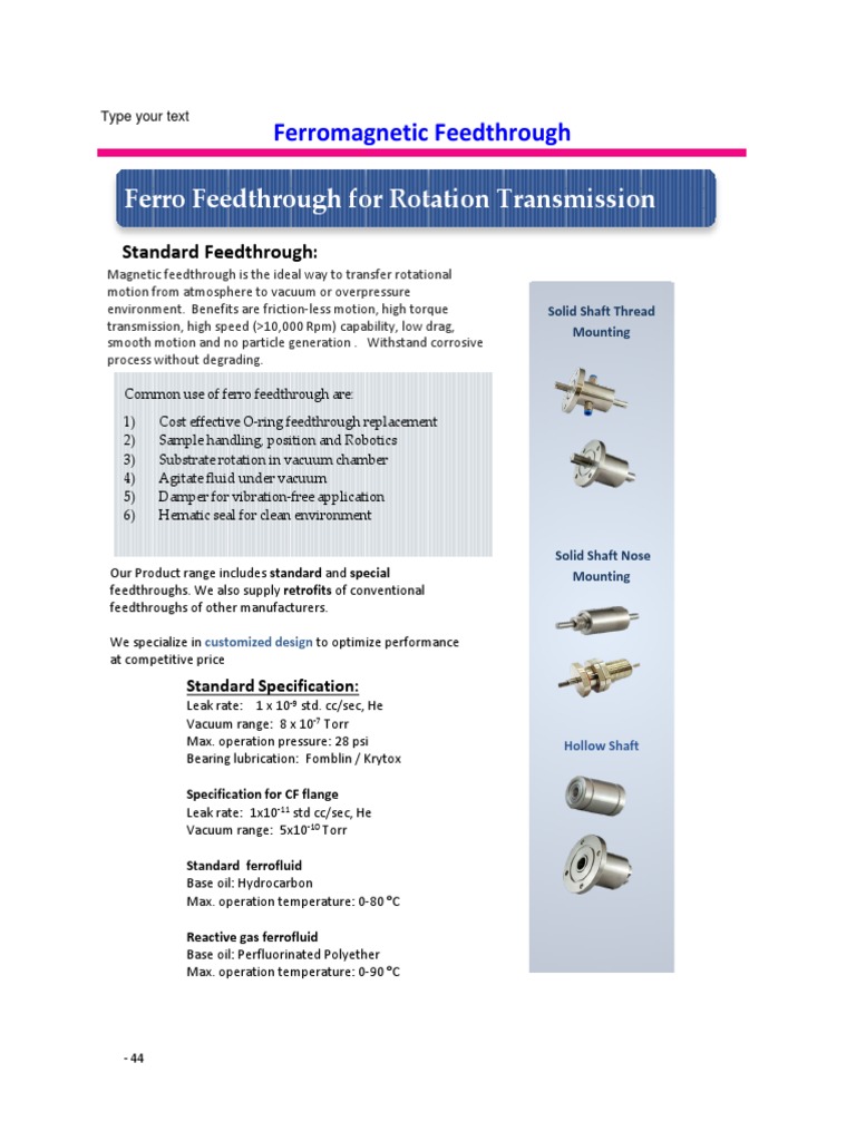 Ferromagnetic Feedthrough Specifications | PDF | Vacuum | Chemistry