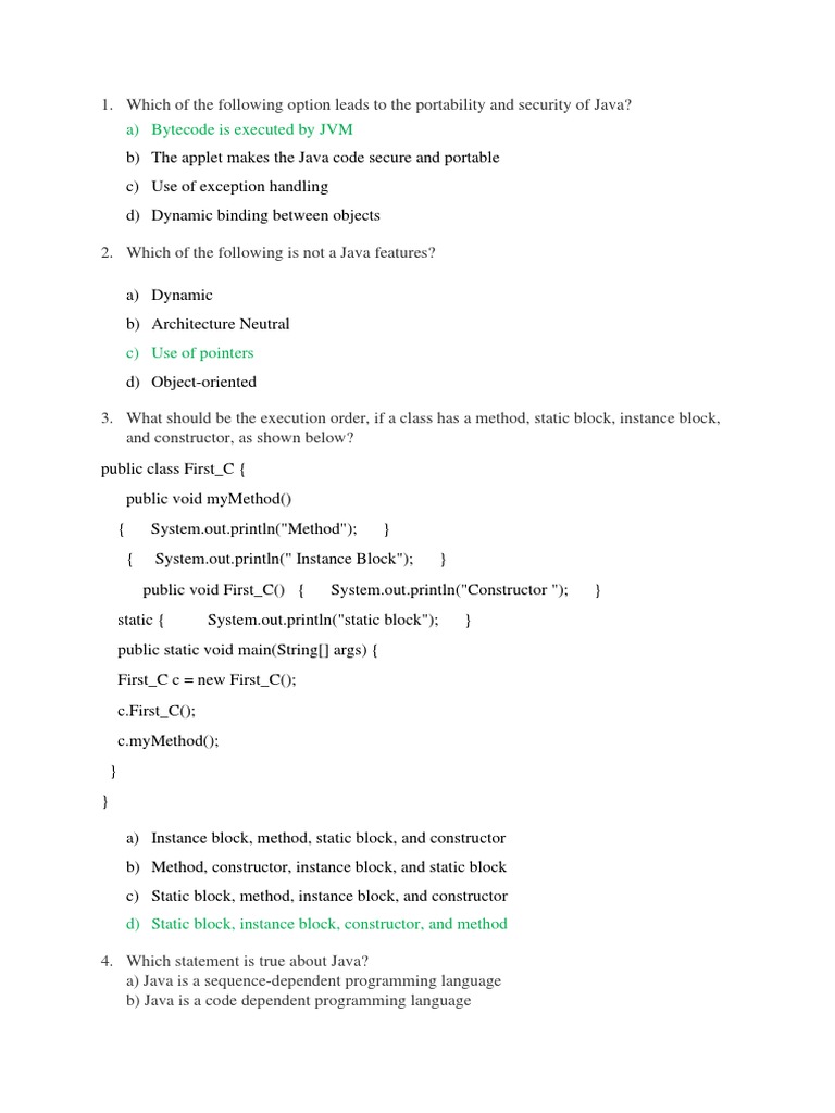 Objective Questions Java Pdf Java Programming Language Class Computer Programming 0010