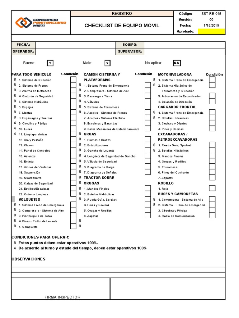 Checklist Móvil para Equipos Pesados | PDF | Bienes manufacturados ...