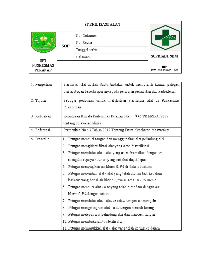 Sop Sterilisasi Peralatan | PDF
