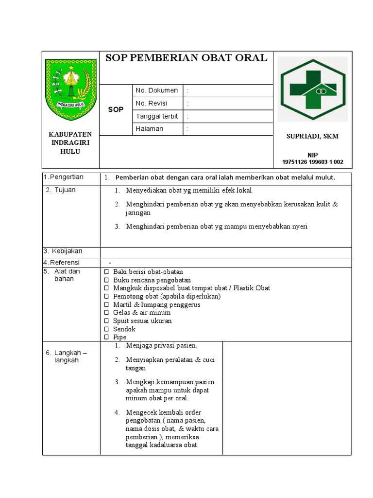 Sop Pemberian Obat Oral | PDF