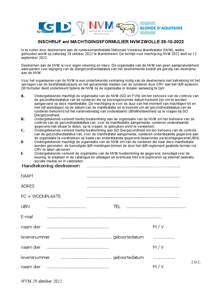 Inschrijf GD Formulier NVM 2022 | PDF