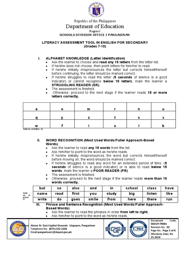 Department of Education: Republic of The Philippines | PDF | Literacy ...