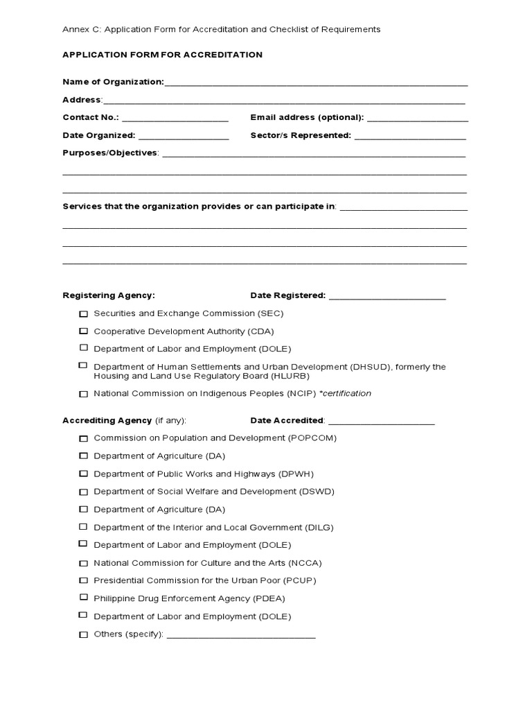 Annex C Application Form and Checklist of Requirements | PDF | Welfare | Employment