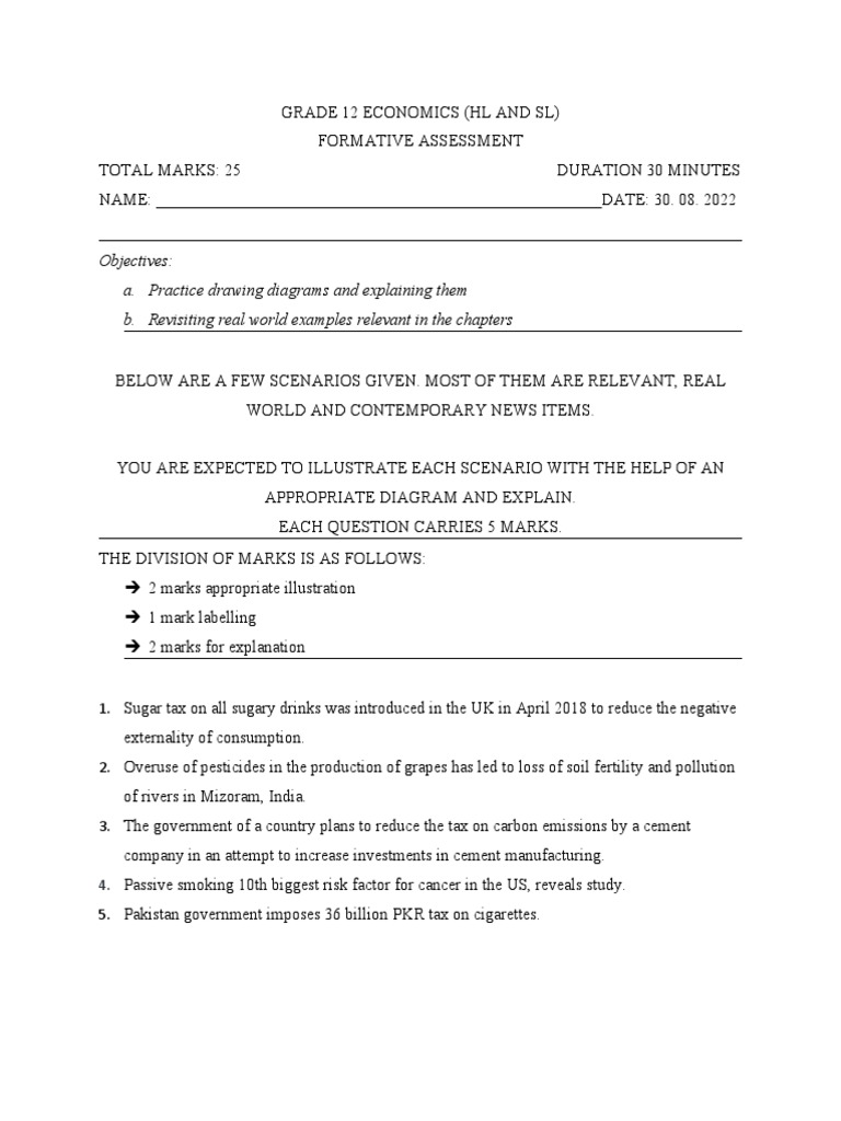 Grade 12 Economics Formative Assessment | PDF