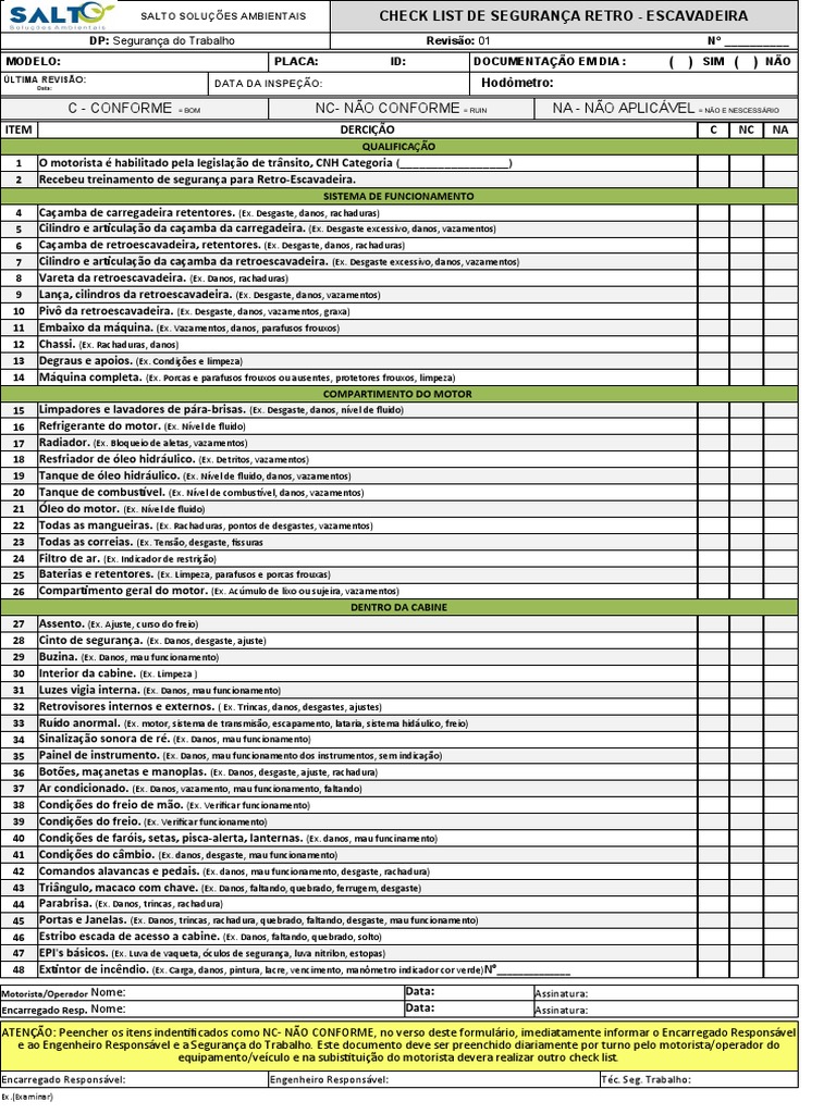 Check List Retro-Escavadeira Lri | PDF | Veículos