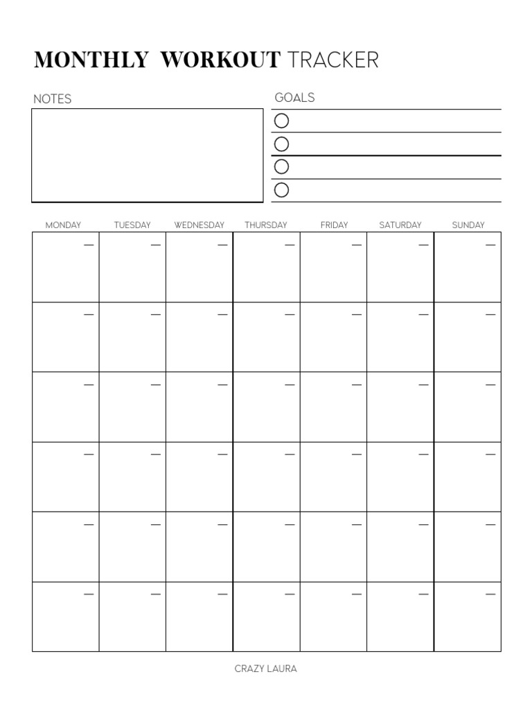 Free Monthly Workout Tracker | PDF