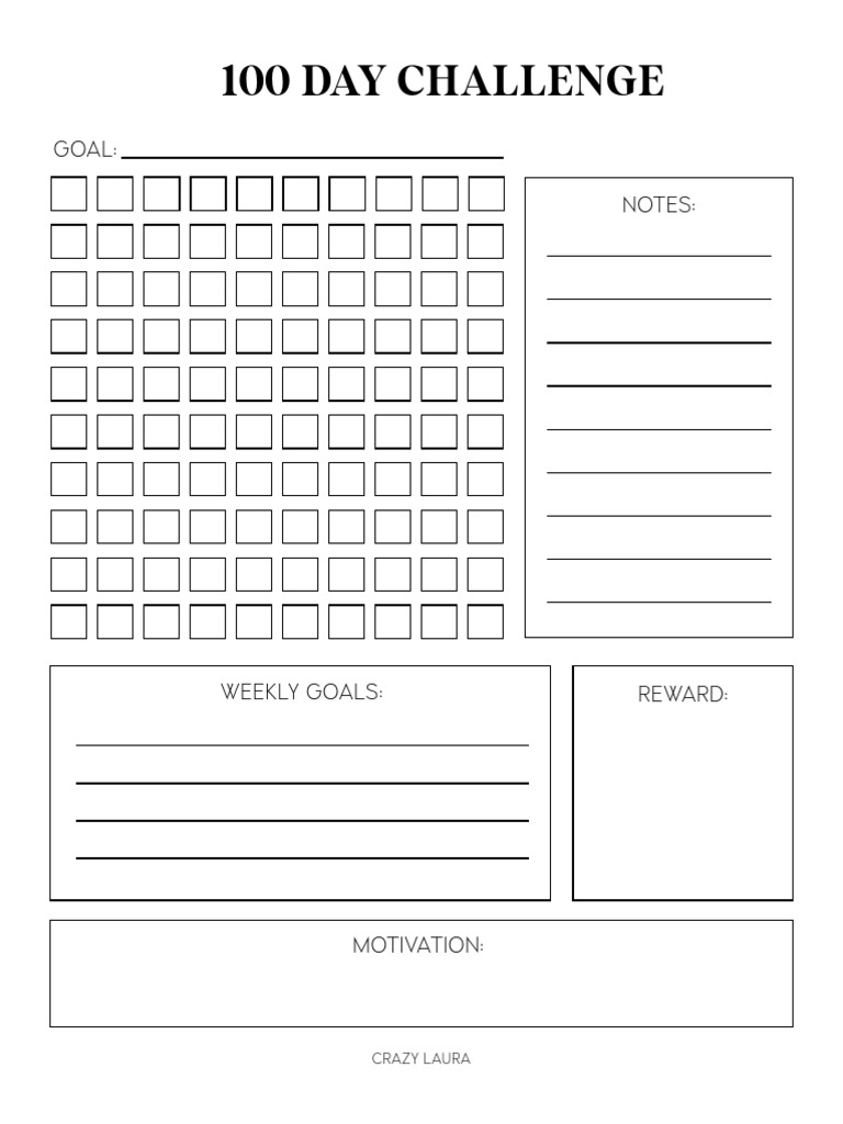Detailed 100 Day Challenge Tracker | PDF