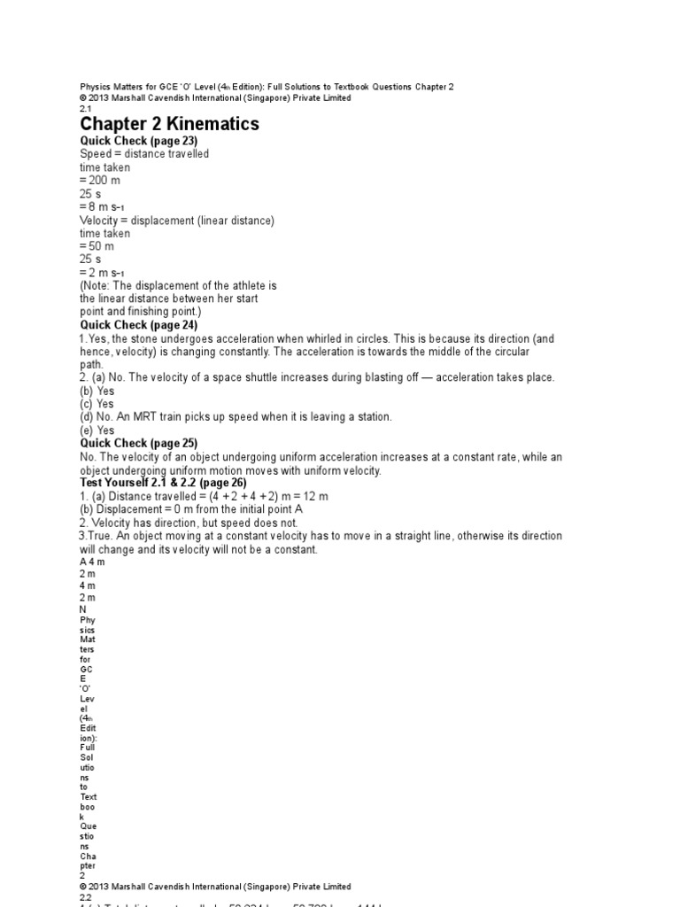 Chapter 2 Kinematics: Quick Check (Page 23) | PDF | Acceleration | Velocity