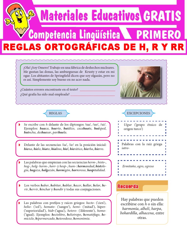 Reglas Ortográficas de H R y RR para Primer Grado de Secundaria | PDF | Lingüística