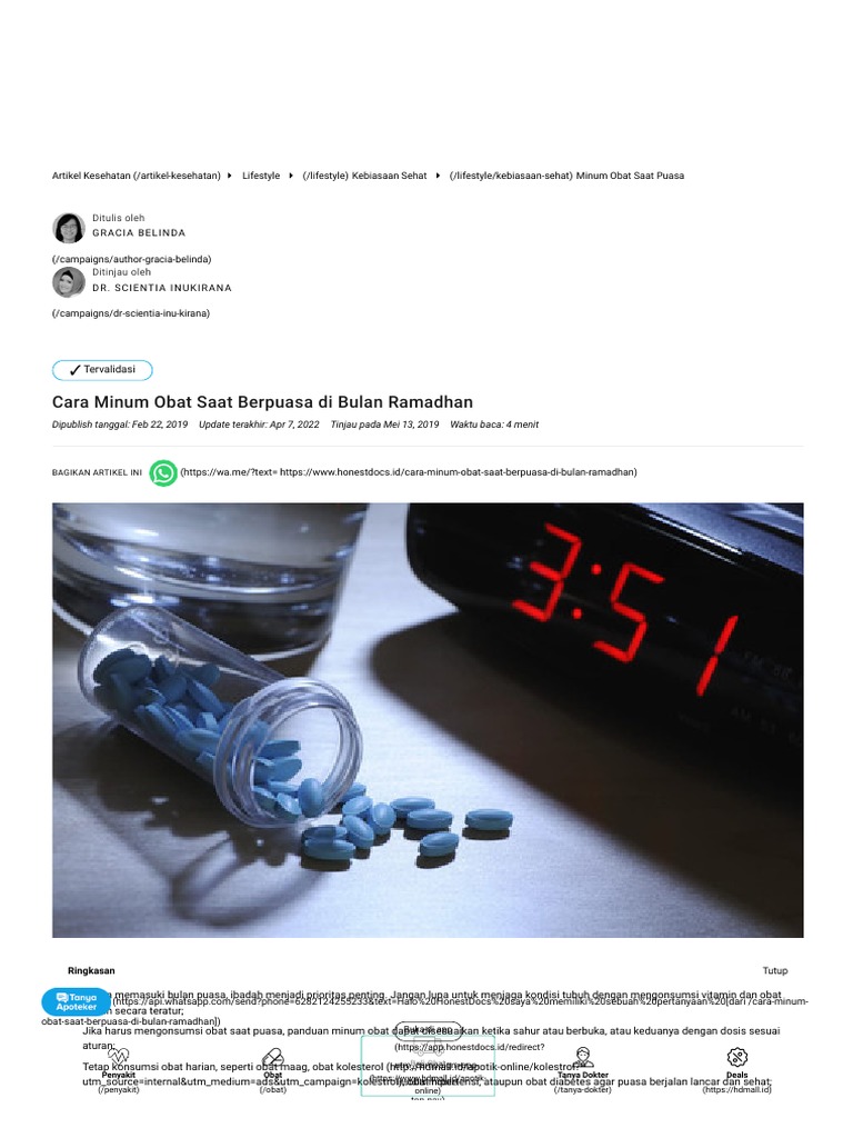 Cara Minum Obat Saat Berpuasa Di Bulan Ramadhan - HonestDocs | PDF ...